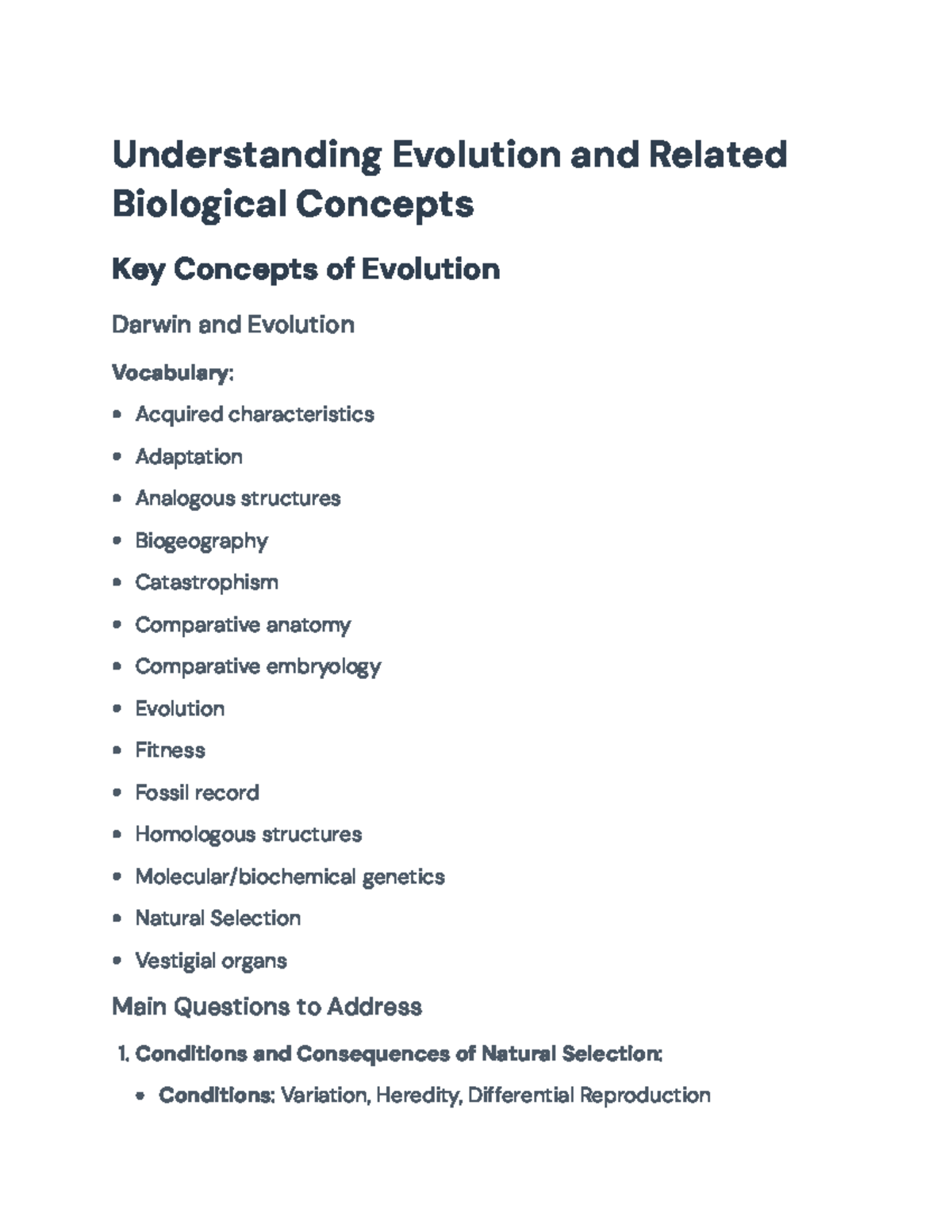 Comprehensive Study of Evolutionary Biology Concepts (BIO 101) - Studocu