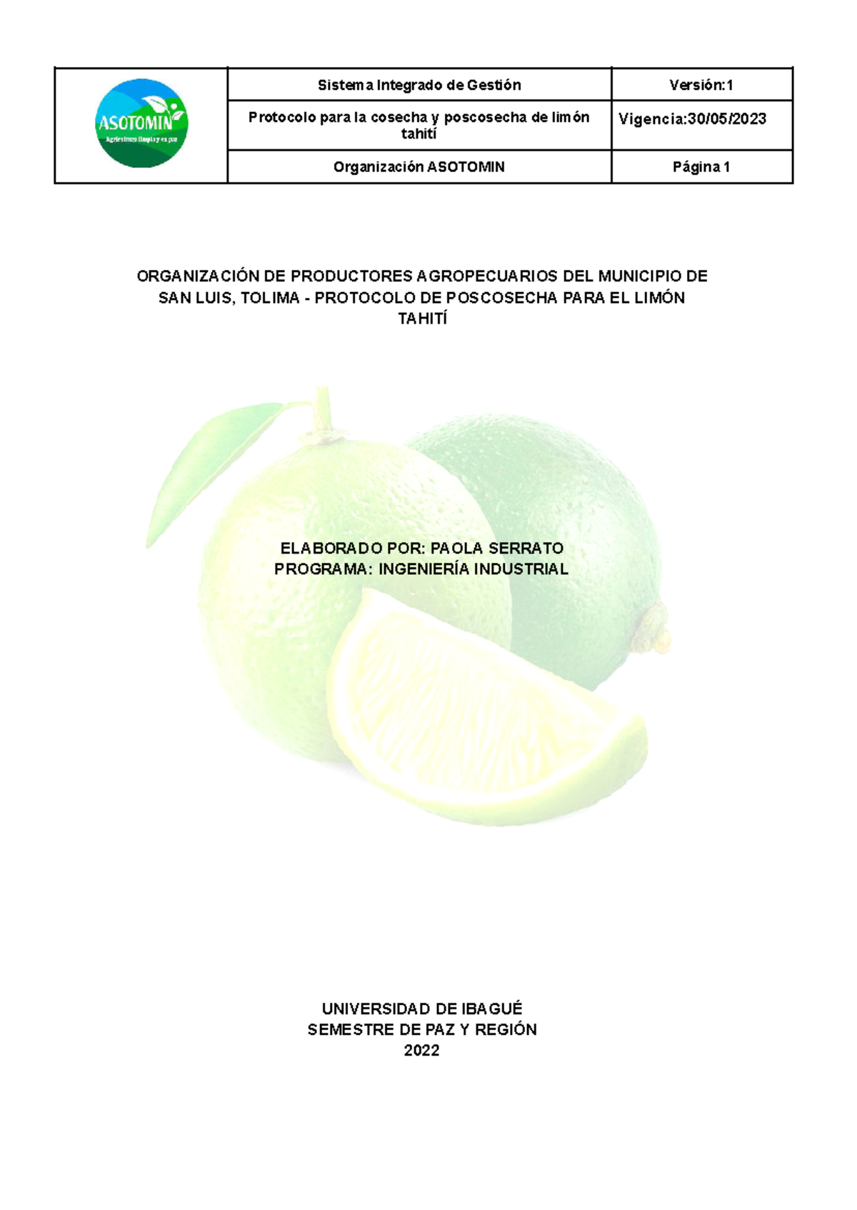 Protocolo de Cosecha y Poscosecha del Limón Tahití (Ingeniería Industrial) - Studocu
