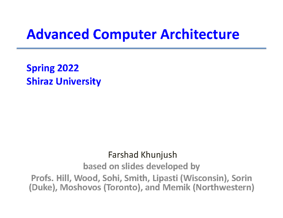 Lect1-Introduction-2022 - Advanced Computer Architecture Spring 2022 ...