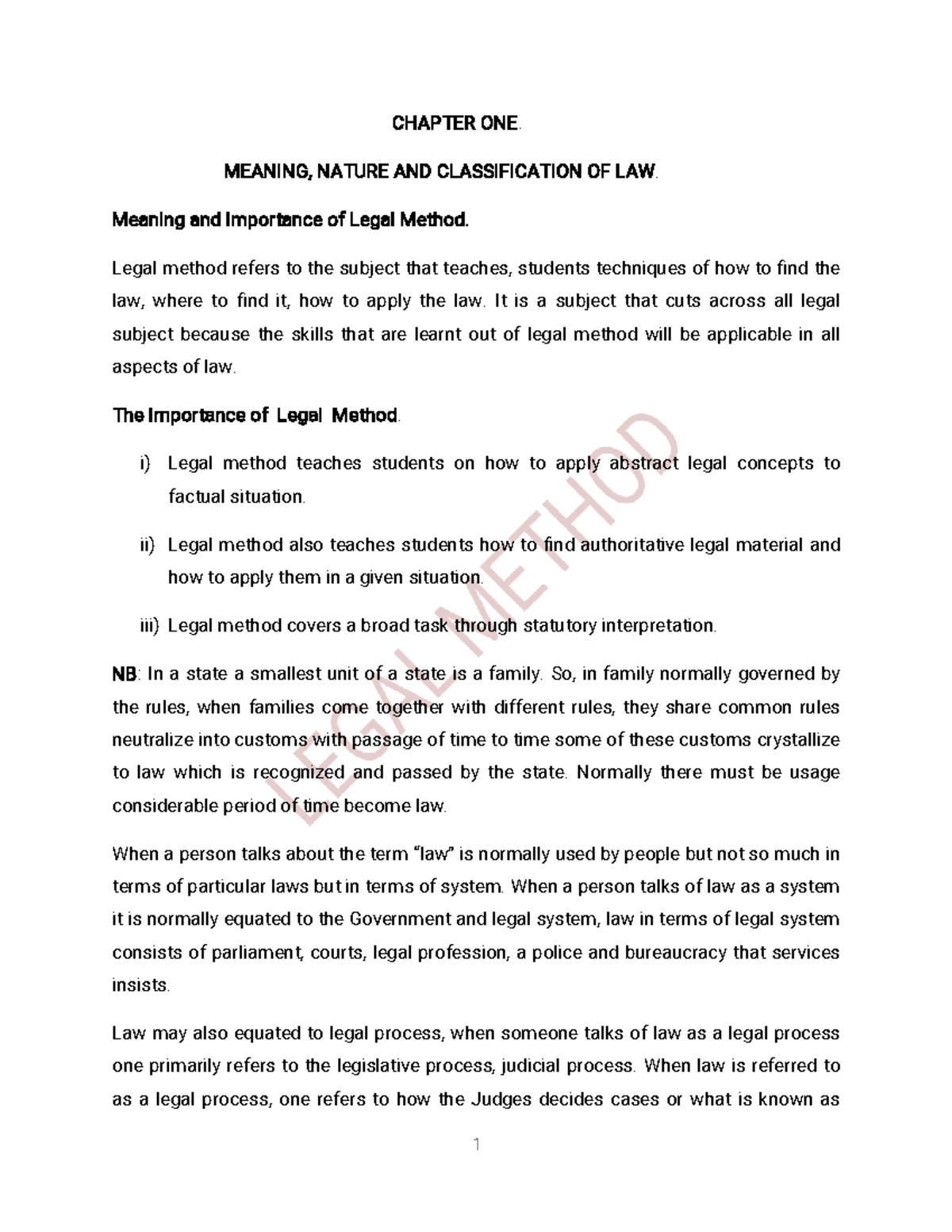 Legal Method Lecture Notes (LME 101): Concepts & Sources of Law - Studocu