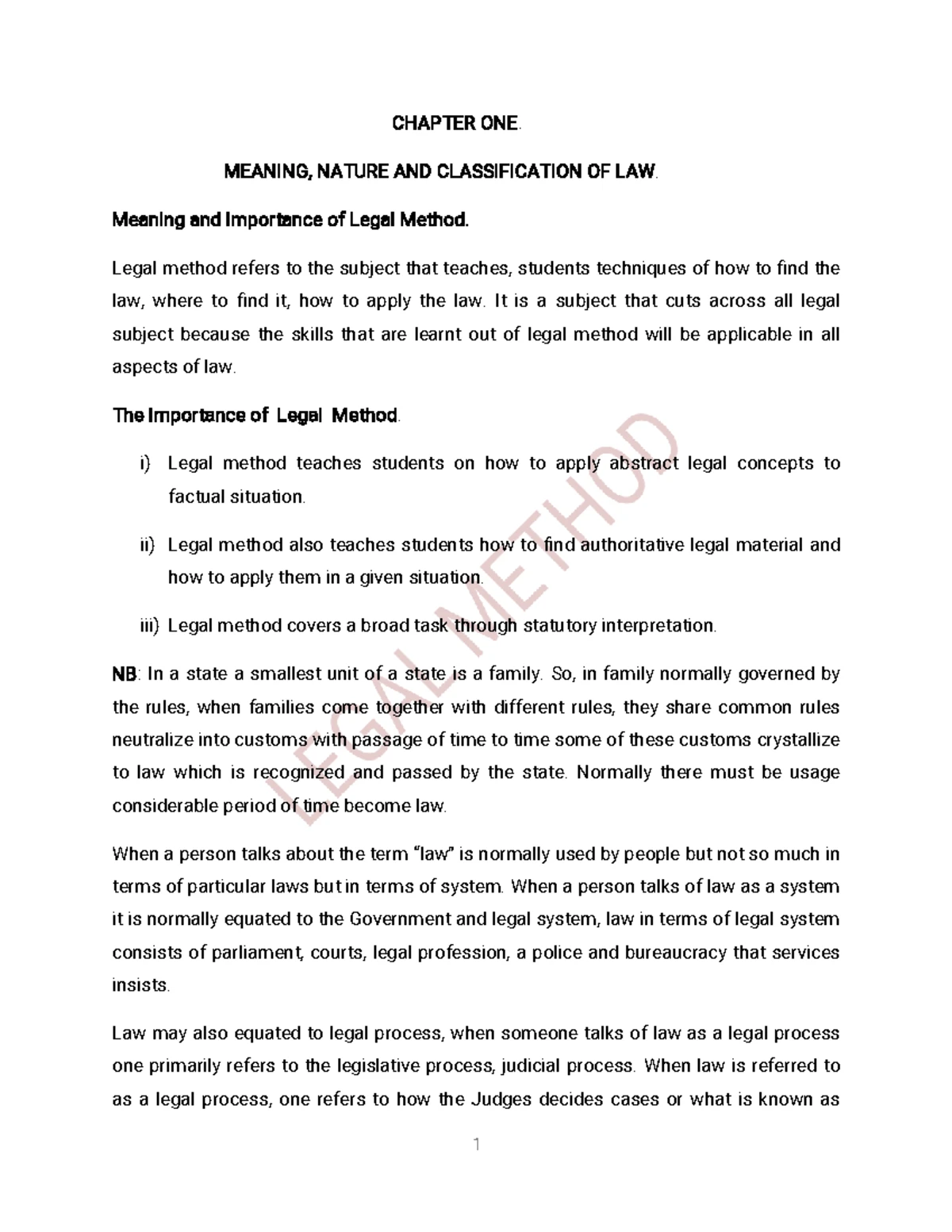 Legal Method Notes-1 - Lecture notes 1-10 - C H A P T E R O N E. M E A ...