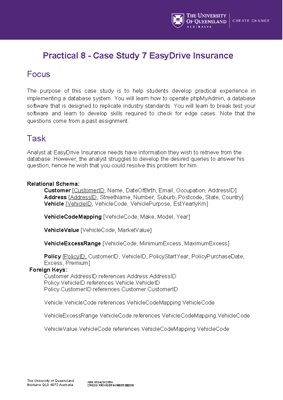 Practical 8 - Case Study 7: EasyDrive Insurance Database Queries - Studocu