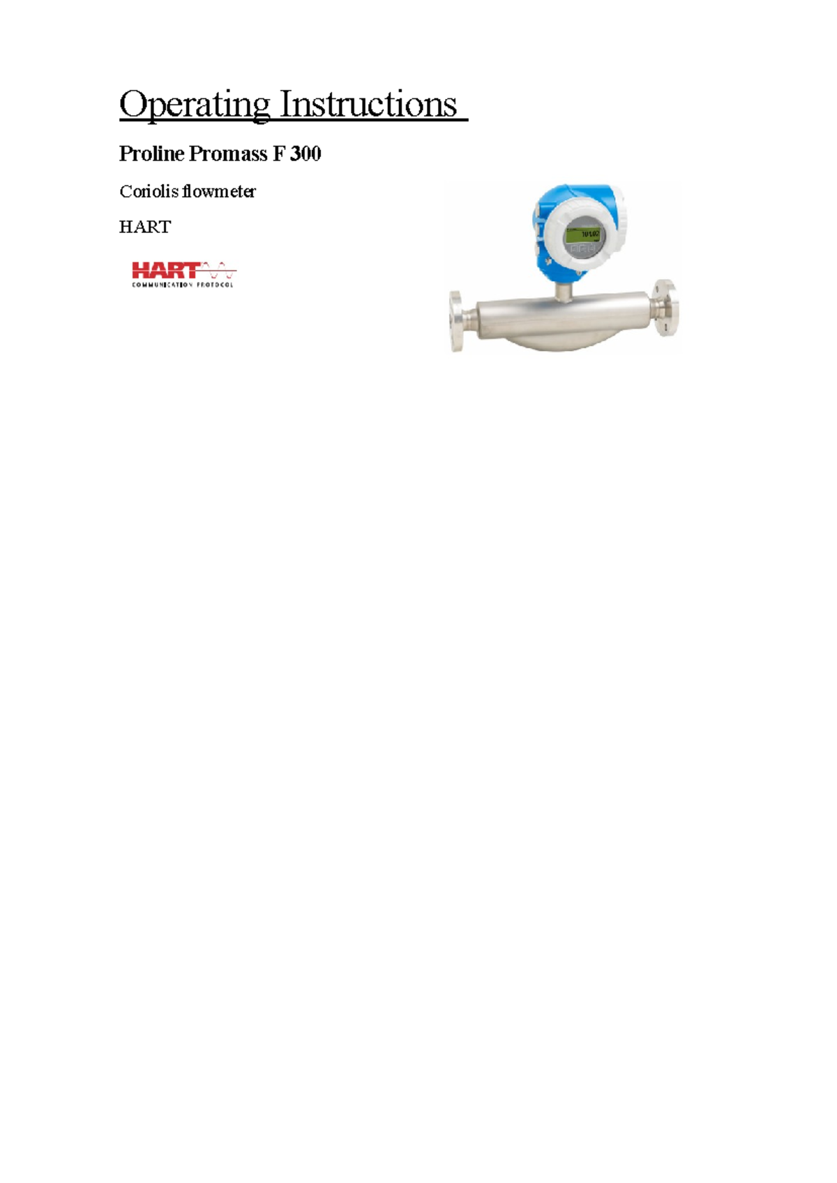 Proline Promass 8F3B - Operating Instructions Proline Promass F 300 ...