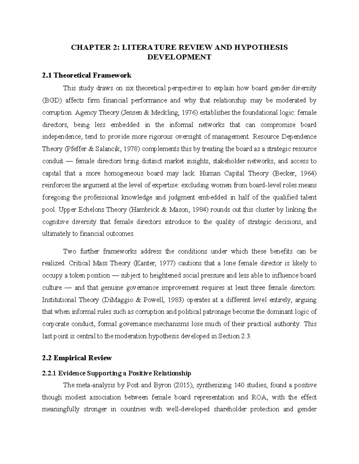 CHAPTER 2: LITERATURE REVIEW & HYPOTHESIS DEV. ON BGD & PERFORMANCE ...
