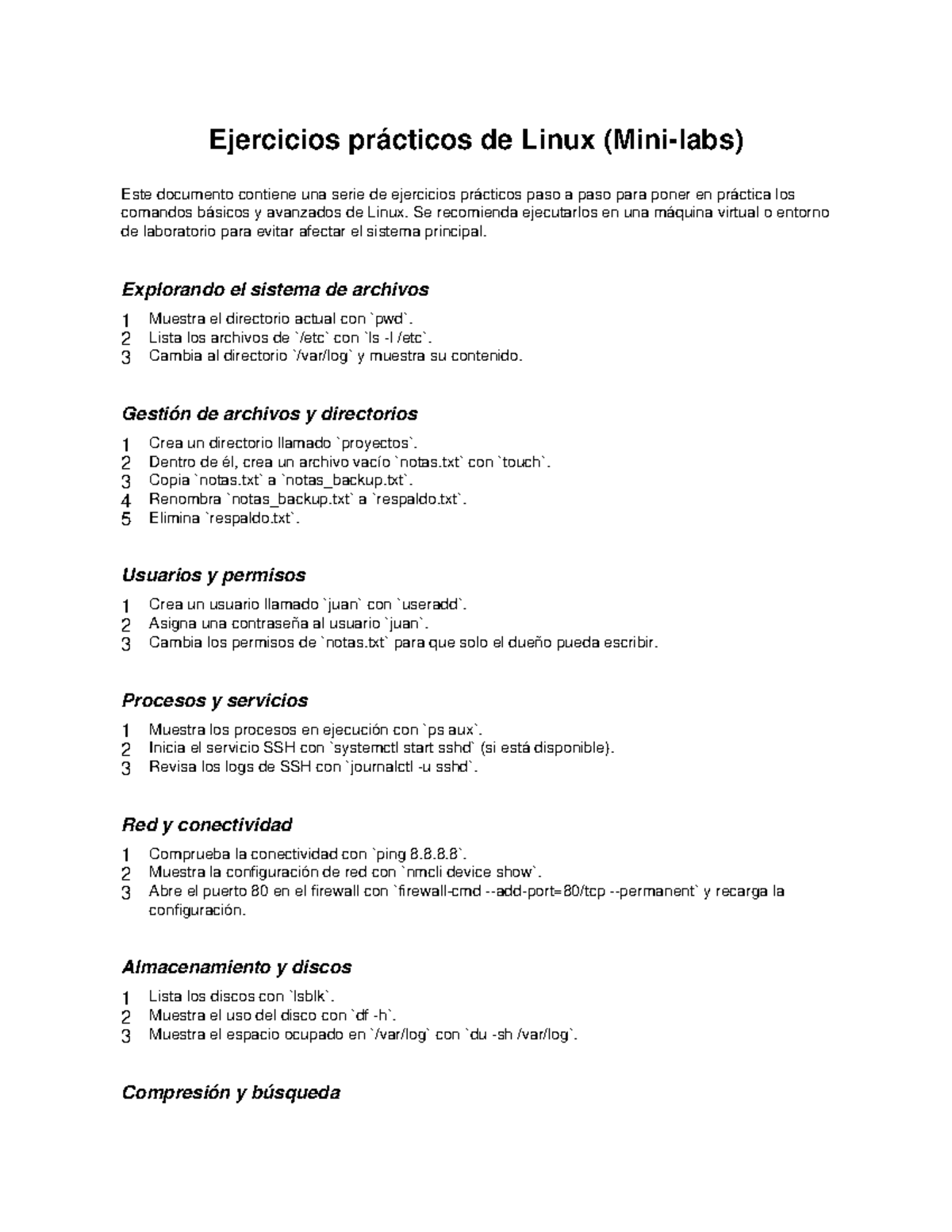 Ejercicios Prácticos de Linux: Comandos Básicos y Avanzados - Studocu