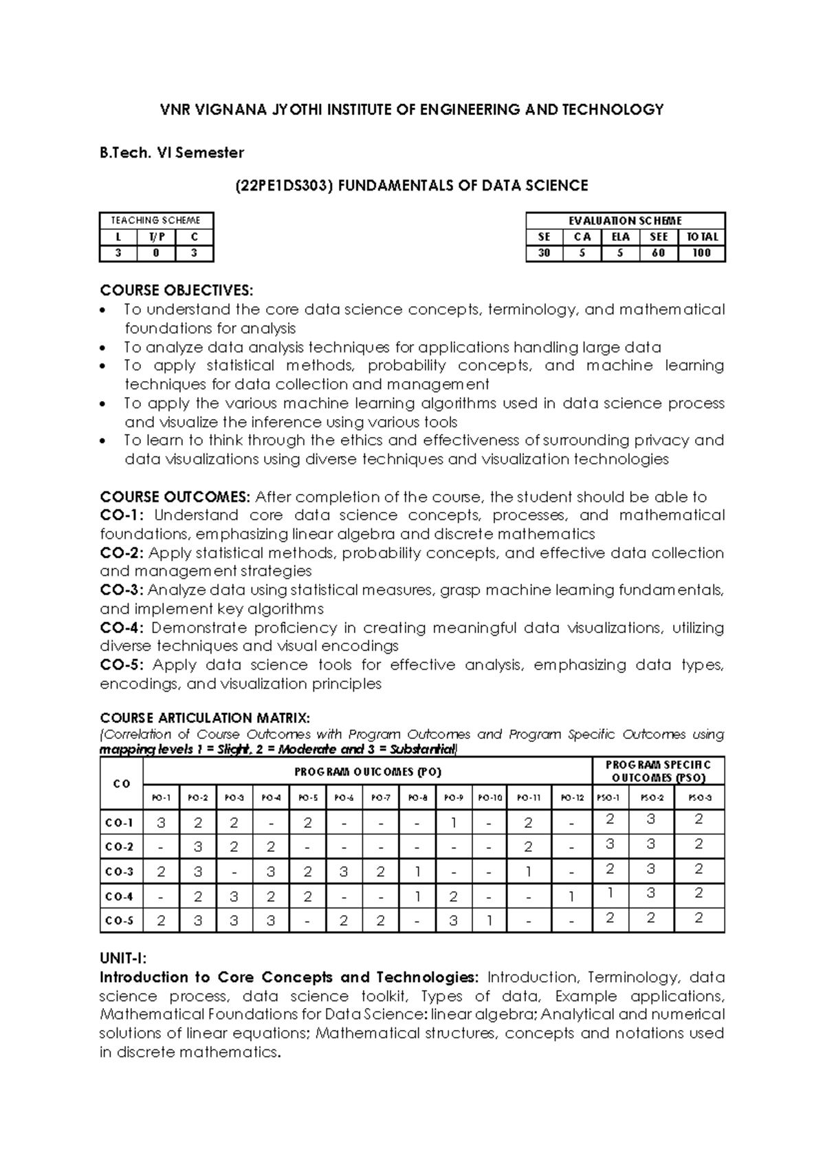 FDS Syllabus (22 PE1DS303): Fundamentals of Data Science Overview - Studocu