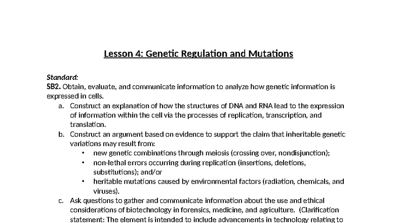 Lesson 4: Gene Regulation & Mutations - SB2 Guided Notes - Studocu