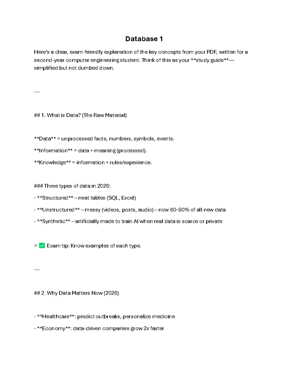 Database 1 & 2: Key Concepts and Exam Tips for Computer Engineering ...