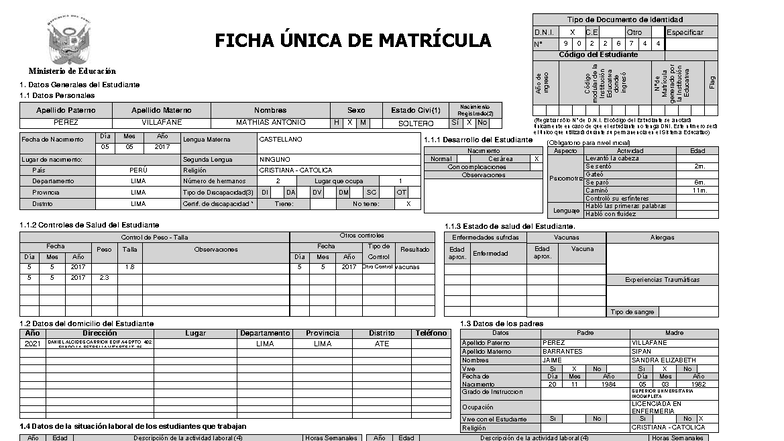Rpt Ficha Matrícula 2017 - Mathias Pérez Villafane - Studocu