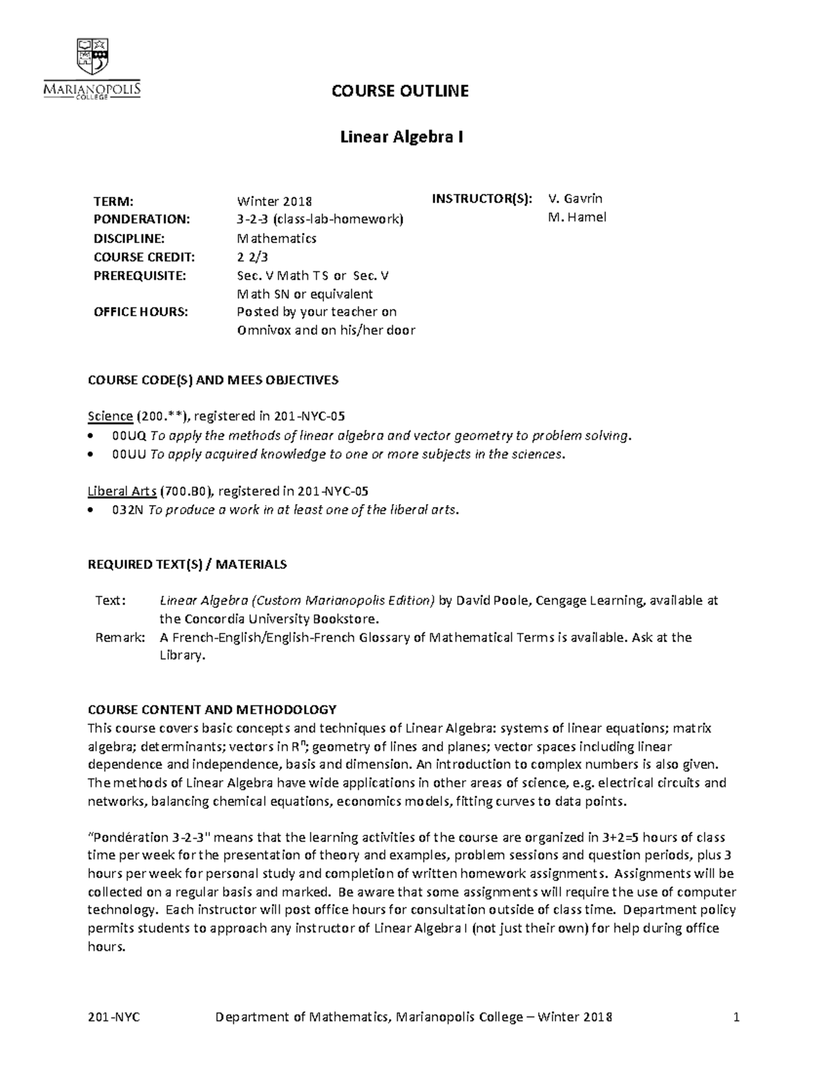 W18 201-NYC Linear Algebra I Course Overview and Evaluation Guide - Studocu