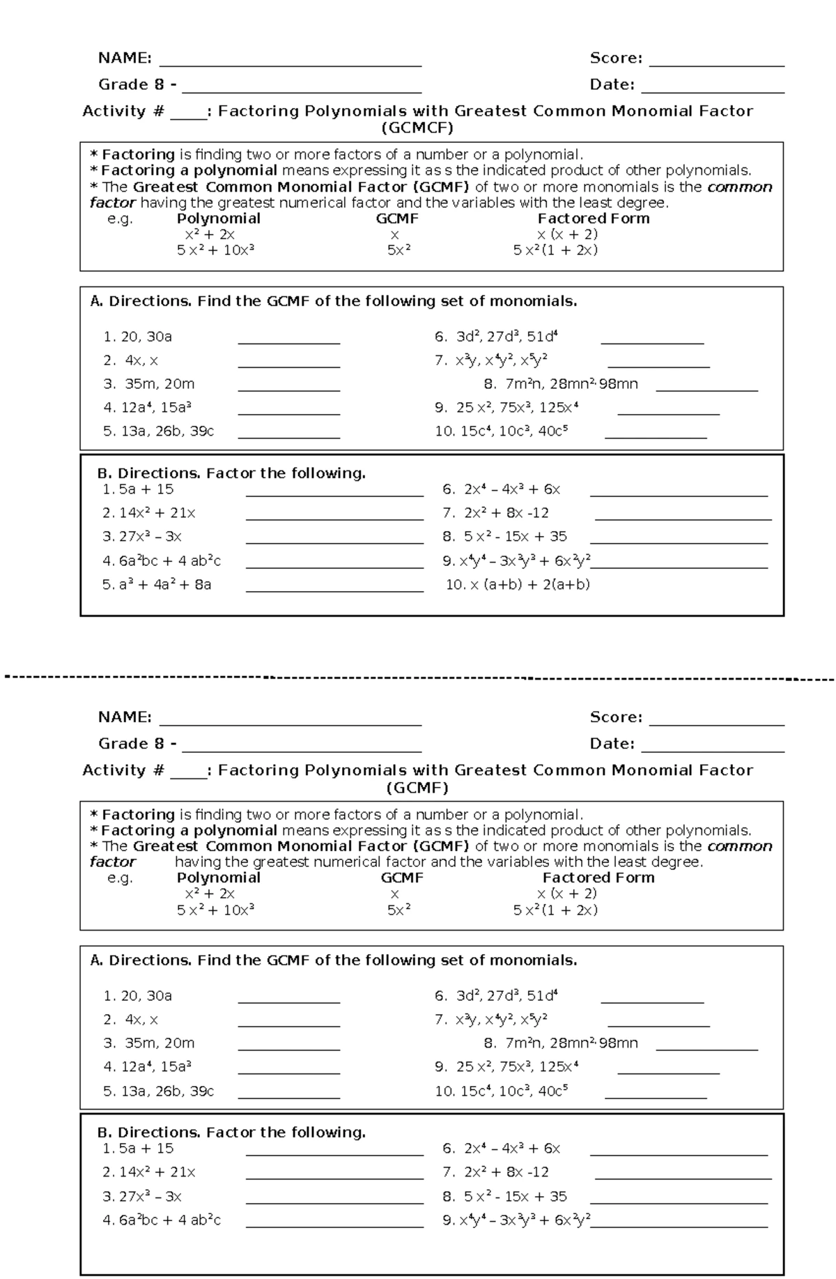 Q1 Activity 2: Factoring Difference of Two Squares - Grade 8 - Studocu