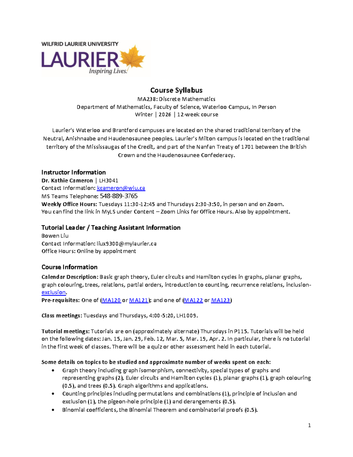 MA238: Discrete Mathematics Course Syllabus - Winter 2026 - Studocu