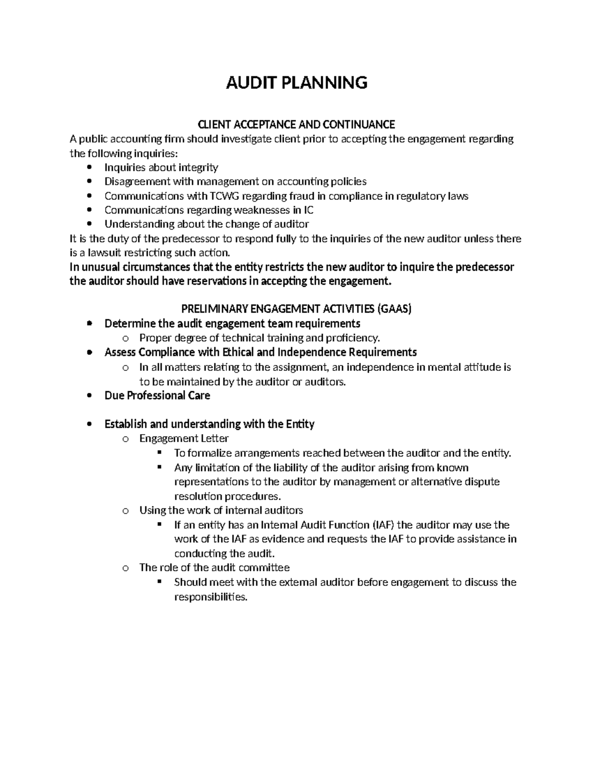 AUDIT PLANNING: CLIENT ACCEPTANCE & RISK ASSESSMENT (ACCT 101) - Studocu