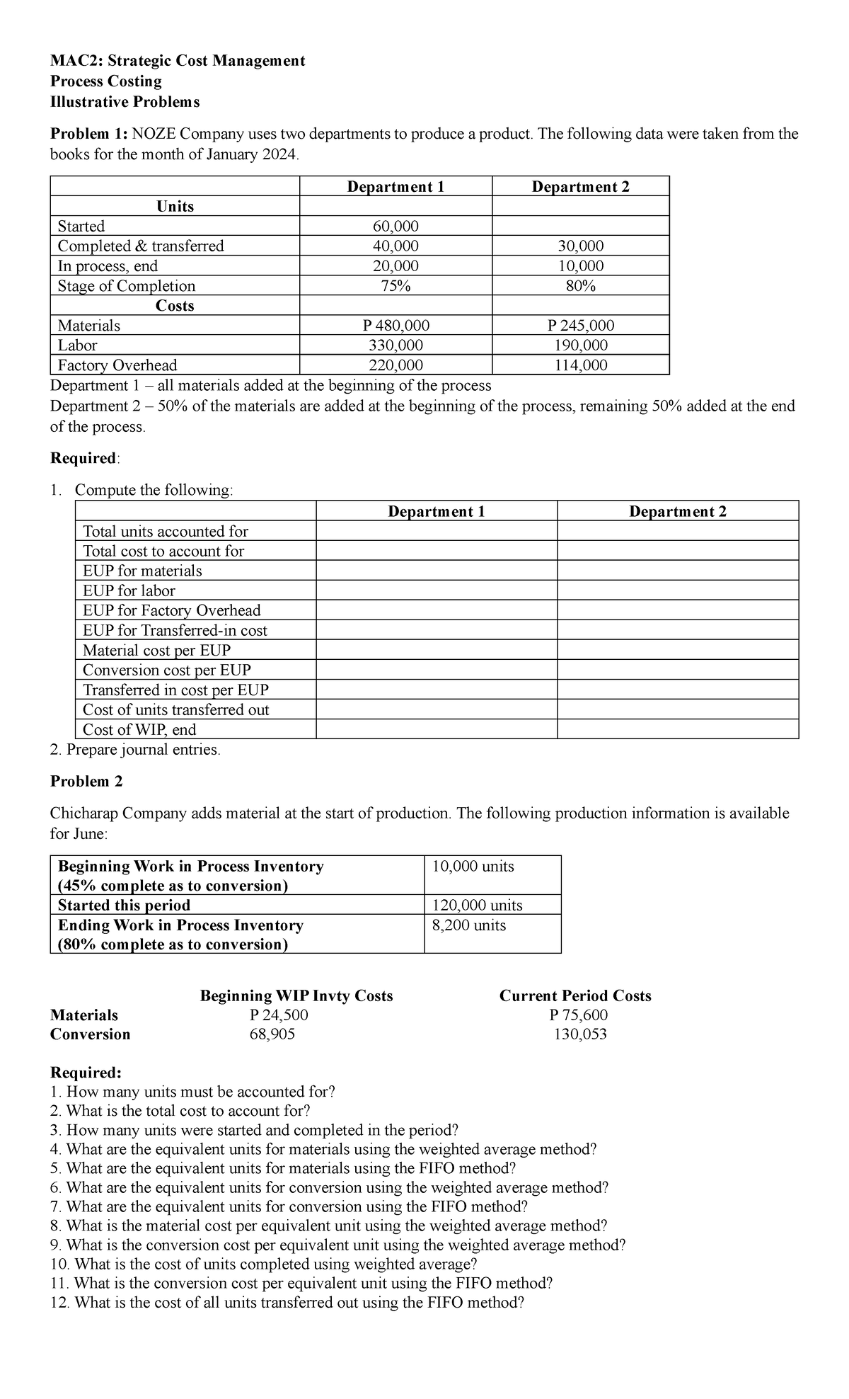 MAC2: Process Costing Examples and Illustrative Problems Analysis - Studocu