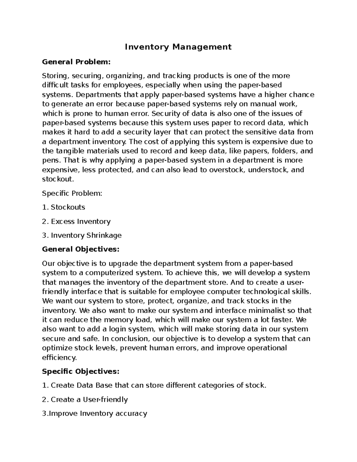 Inventory Management System Upgrade Proposal - dsdasdad - Studocu