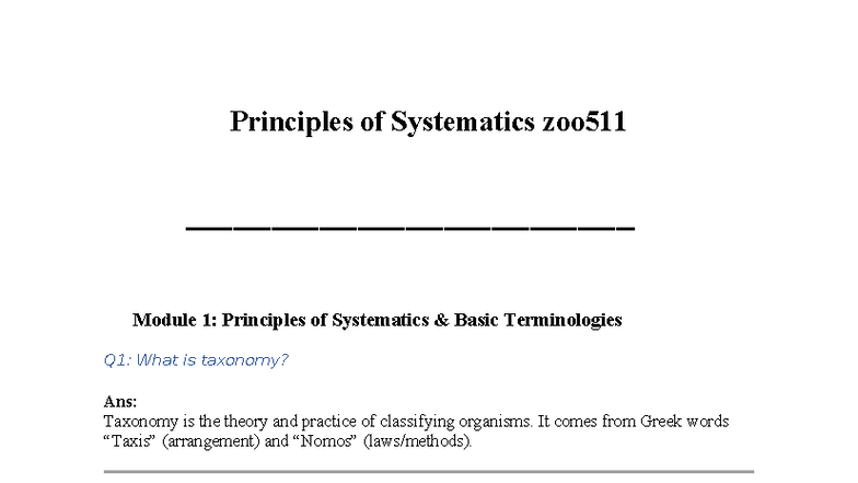 Zoo511 Midterm Study Guide: Principles of Systematics and Taxonomy ...