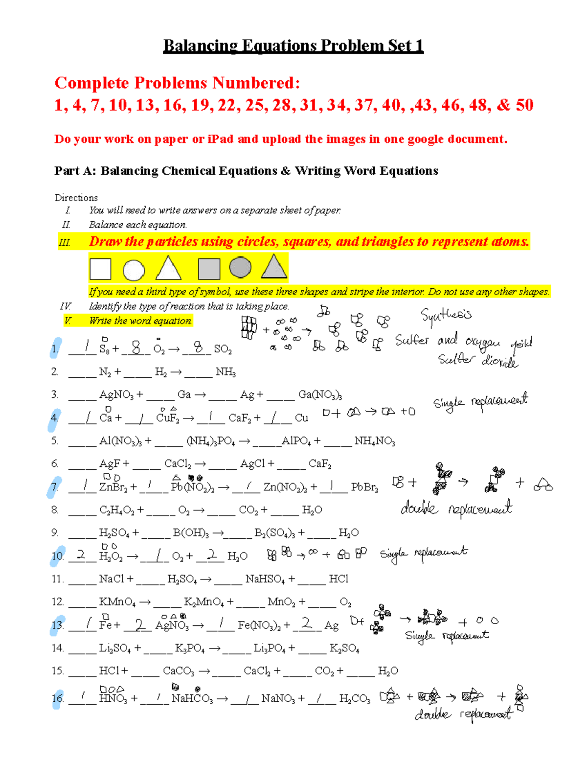 Balancing Equations Problem Set KISJ: Complete Problems 1-50 - Studocu