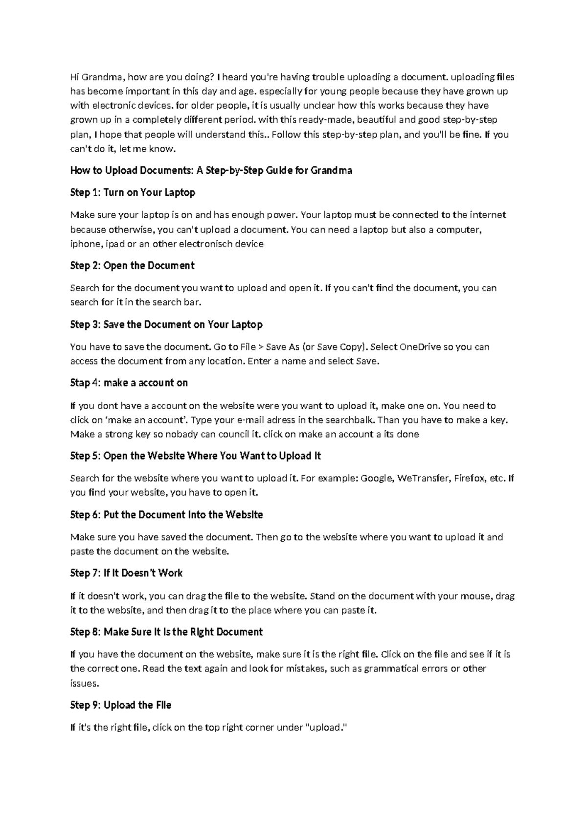 Engels Opdracht: Document Upload Guide for Grandma - Studeersnel