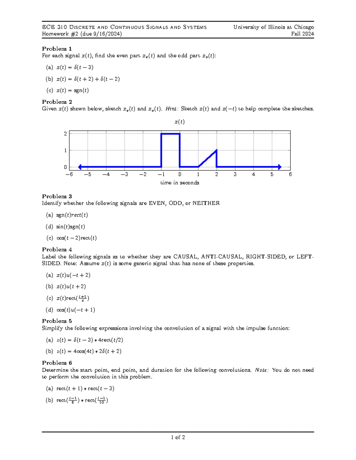 ECE 310 Fall 2024 - Homework 4: Signals and Systems Problems - Studocu