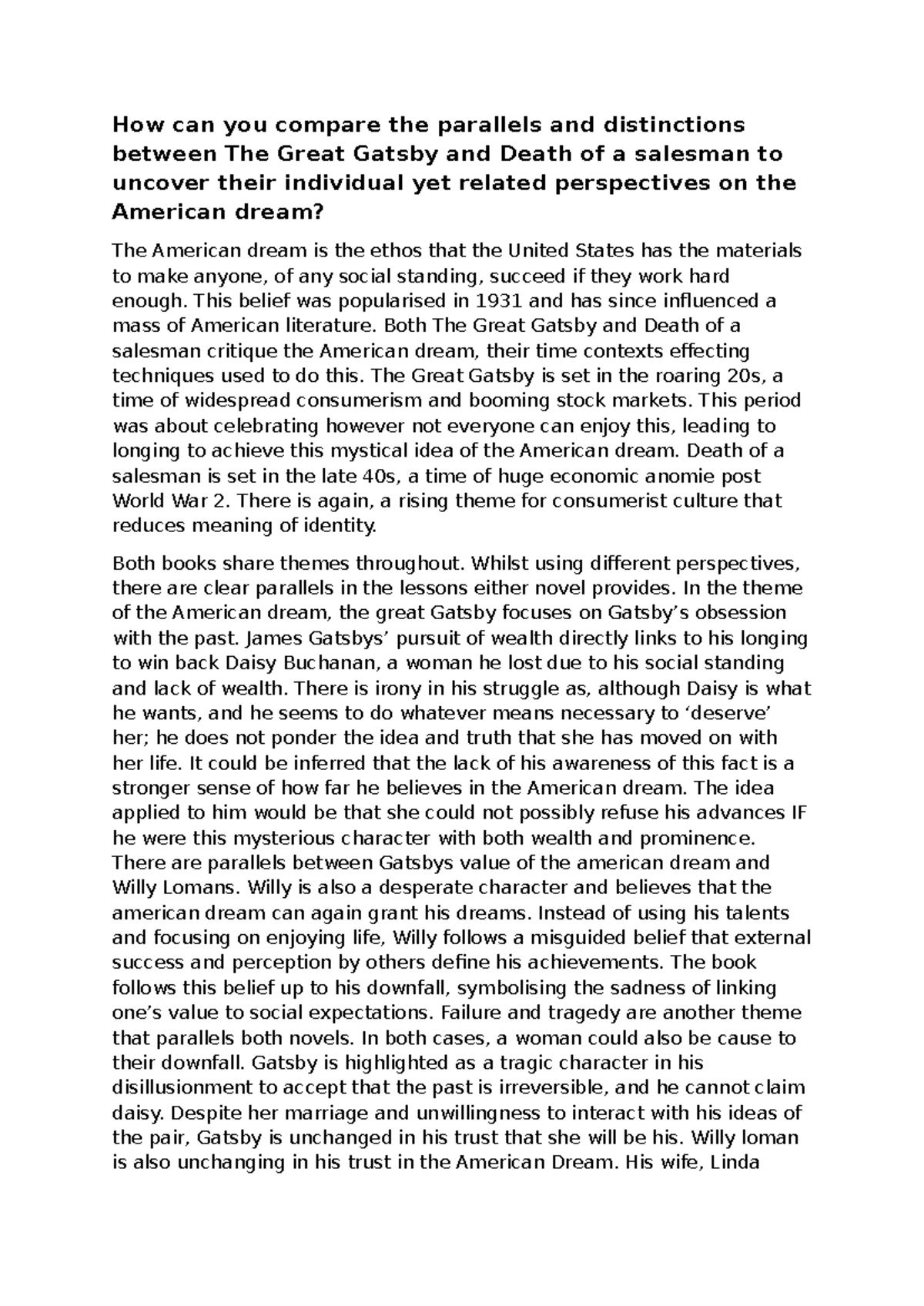 ENG 202: Comparative Analysis of The Great Gatsby & Death of a Salesman ...