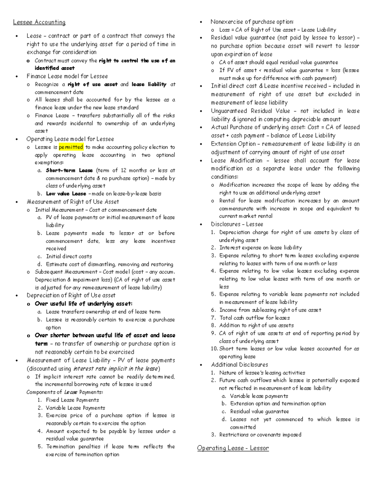 Lessee Accounting Overview - Lease Models and Measurement - Studocu