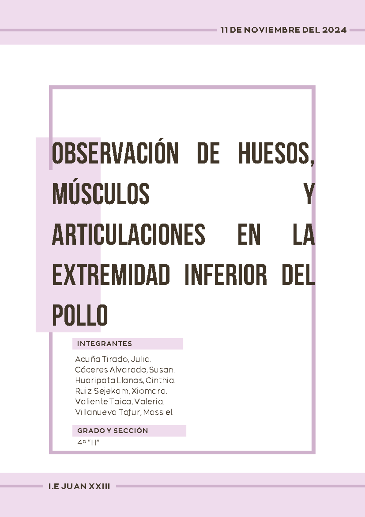 Observación de Huesos y Músculos en la Pierna de Pollo - 4º "H" - Studocu