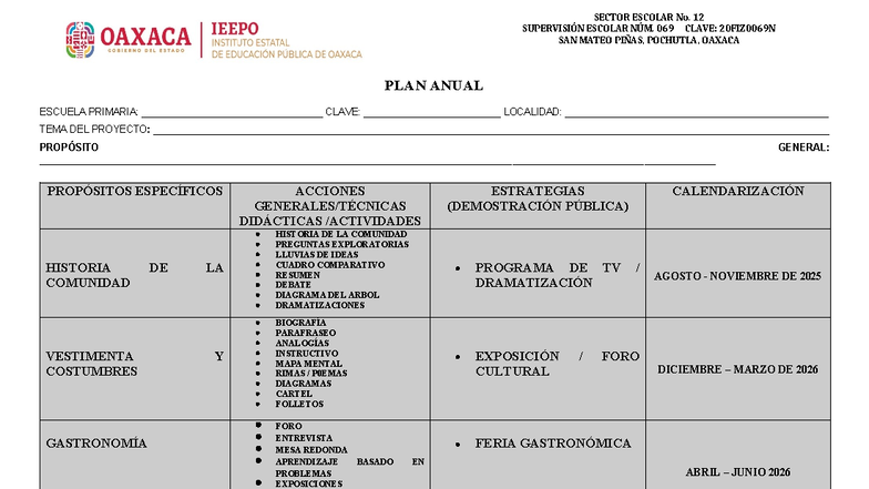PLAN ANUAL 2025-2026 - ESCUELA PRIMARIA 20FIZ0069N - Studocu