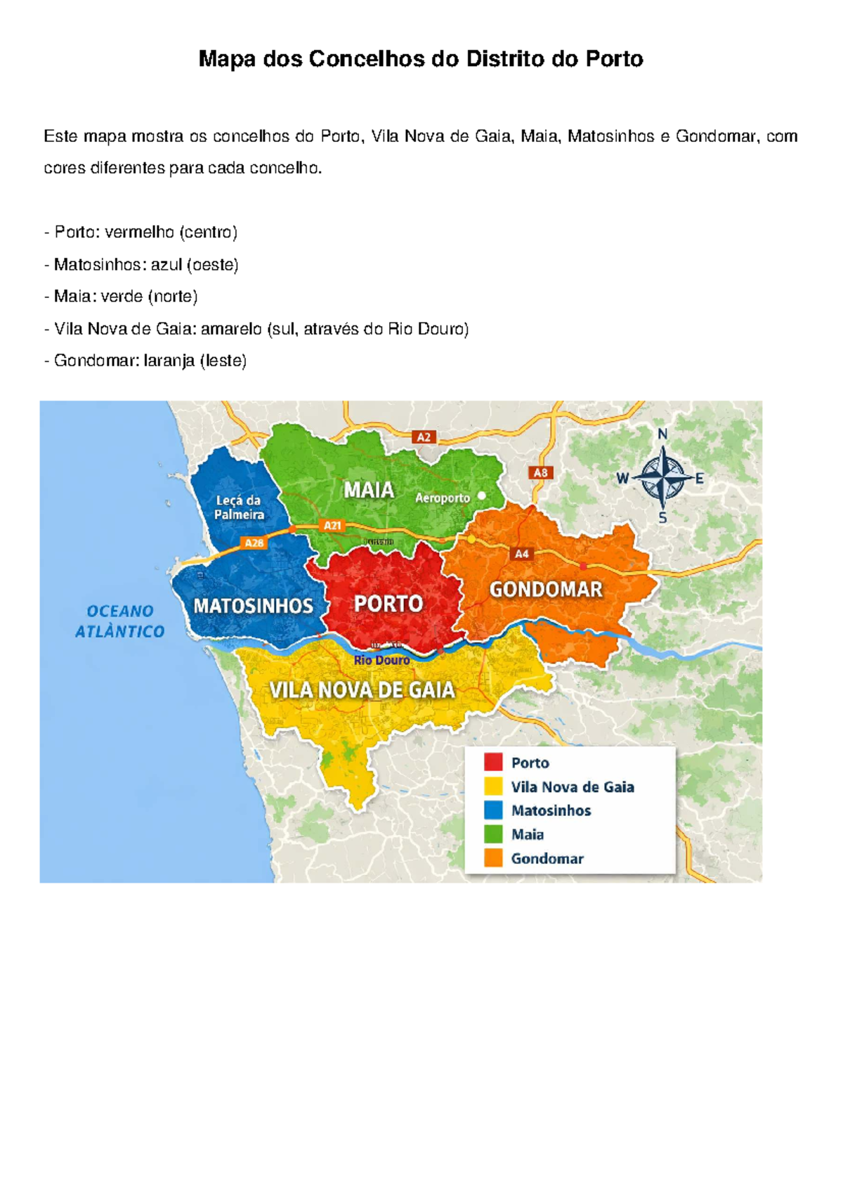 Mapa Concelhos Porto - Geografia - Mapa dos Concelhos do Distrito do ...