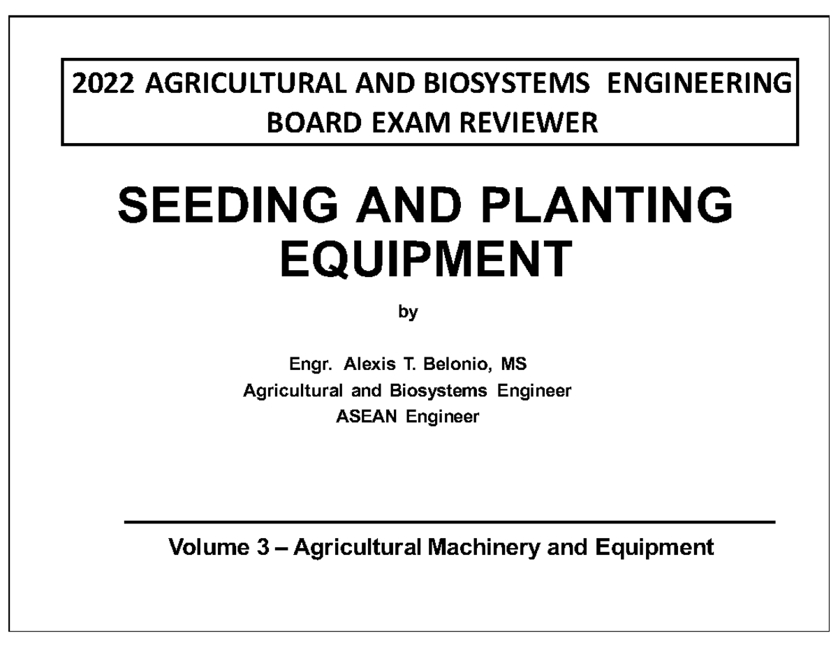 2022 AME Final Exam Reviewer: Seeding and Planting Equipment - Studocu