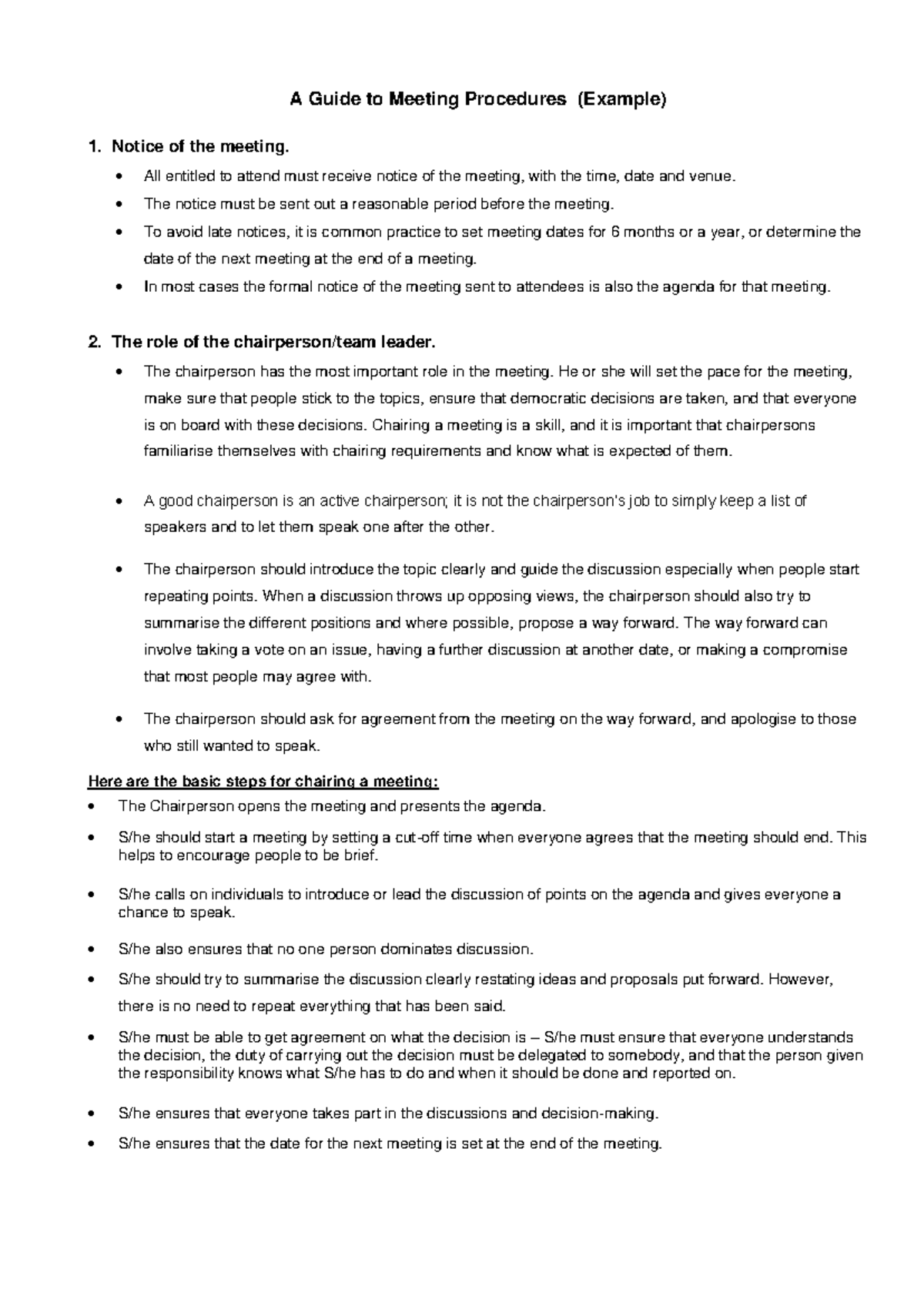 Example OF a Meeting Procedure - A Guide to Meeting Procedures (Example ...