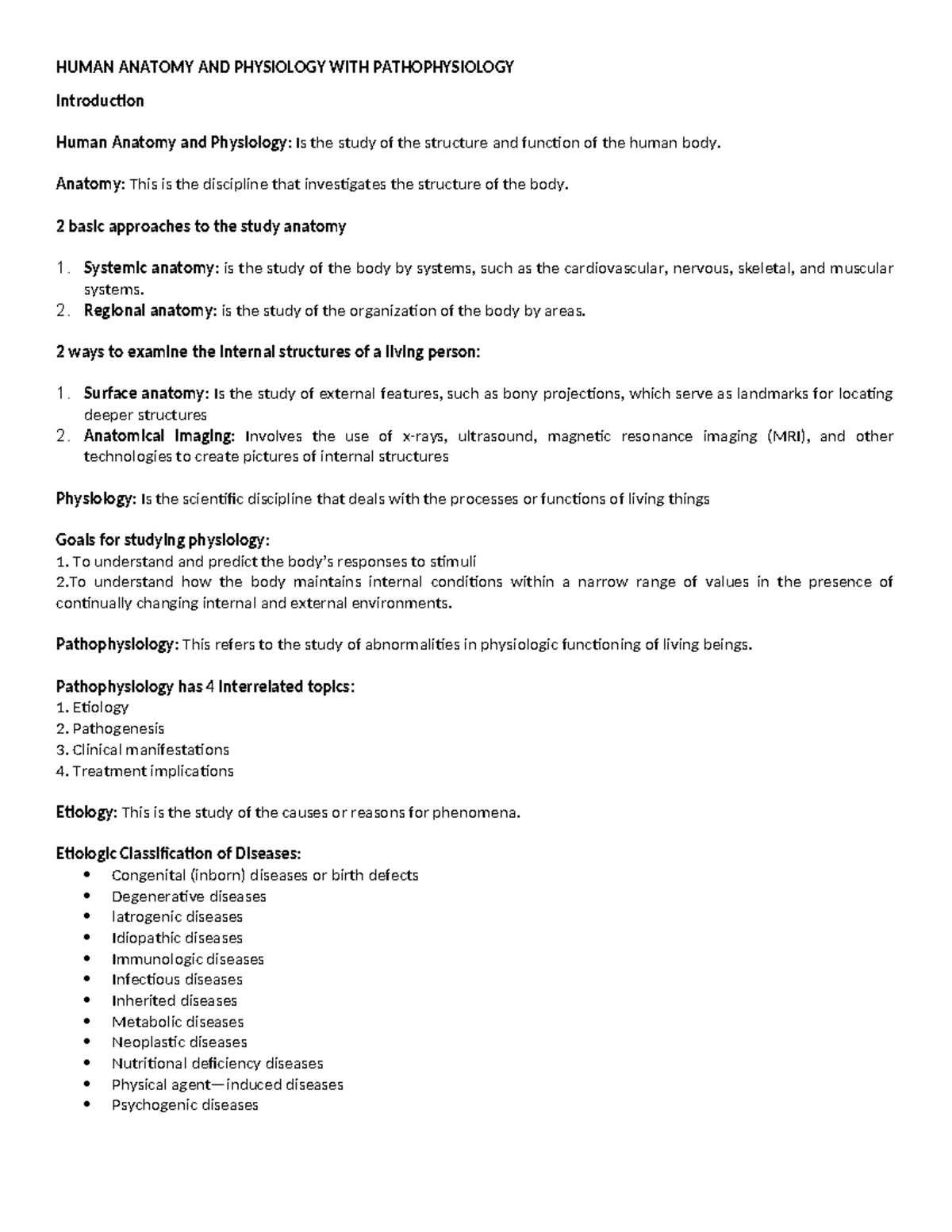 Lesson 1: Foundations of Anatomy & Pathophysiology Overview - Studocu