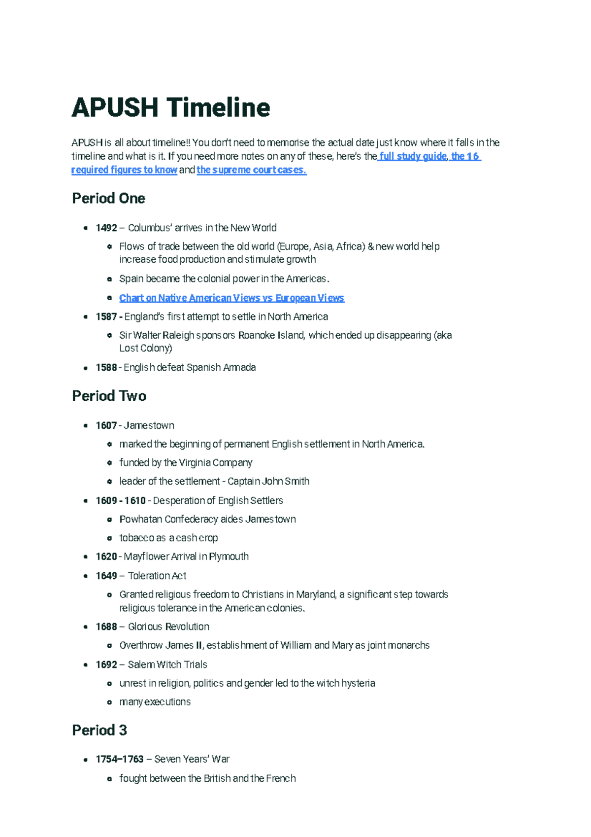 APUSH Study Guide: Significant Events from Colonial Era to Civil Rights ...