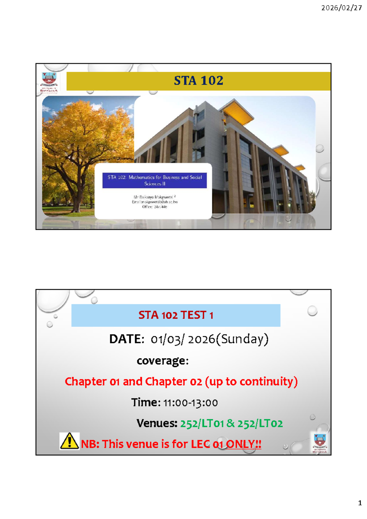 STA 102 TEST 1 Recap: Chapters 01 & 02 (Continuity) - Studocu