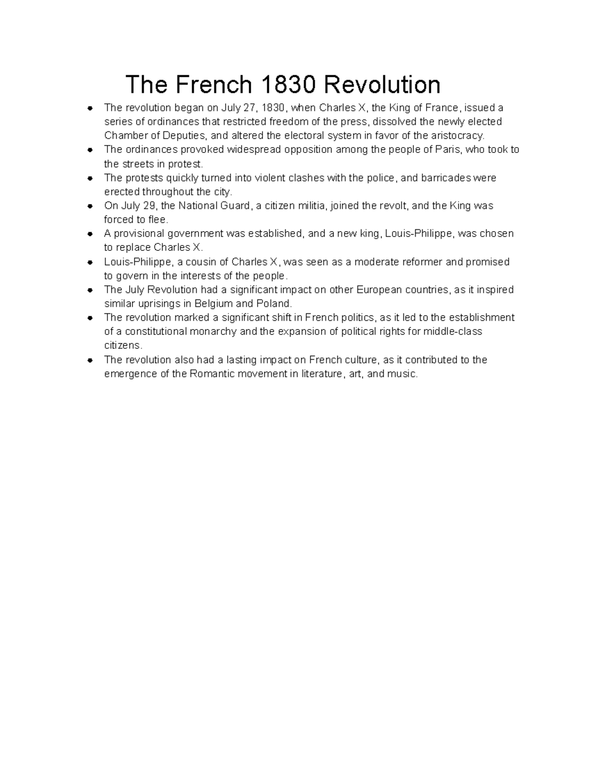 The French 1830 Revolution: Causes, Events, and Impact Explained - Studocu