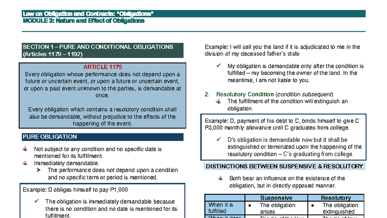 Law on Obligation and Contracts: MODULE 2 - Nature & Effects of ...