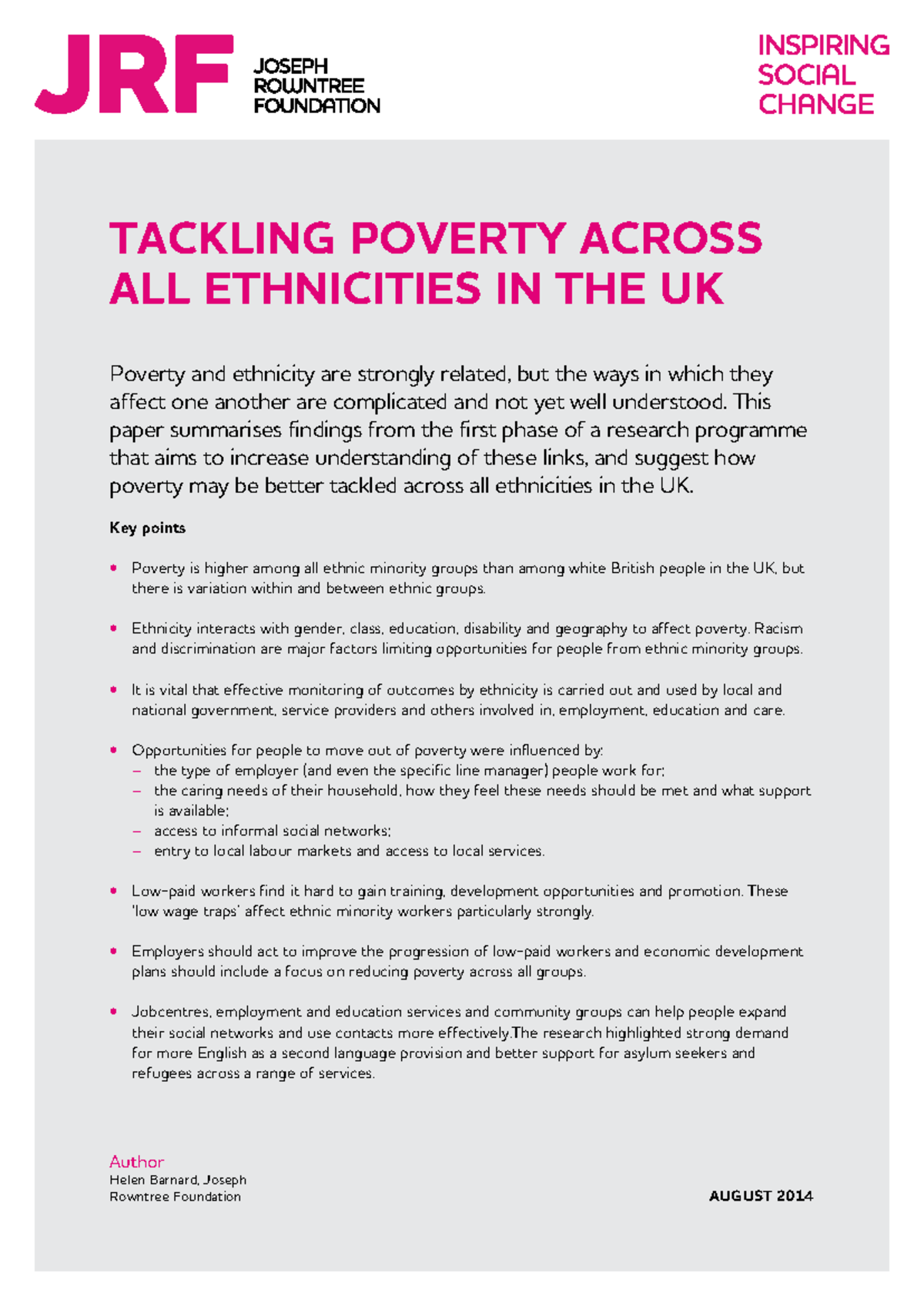 JRF Roundup: Tackling Poverty Among Ethnic Minorities in the UK - Studocu