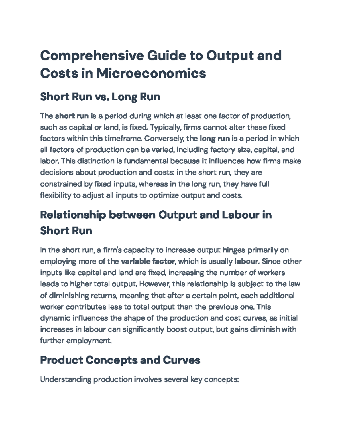 Microeconomics (ECO101): Output & Costs Overview - Short Run vs. Long ...