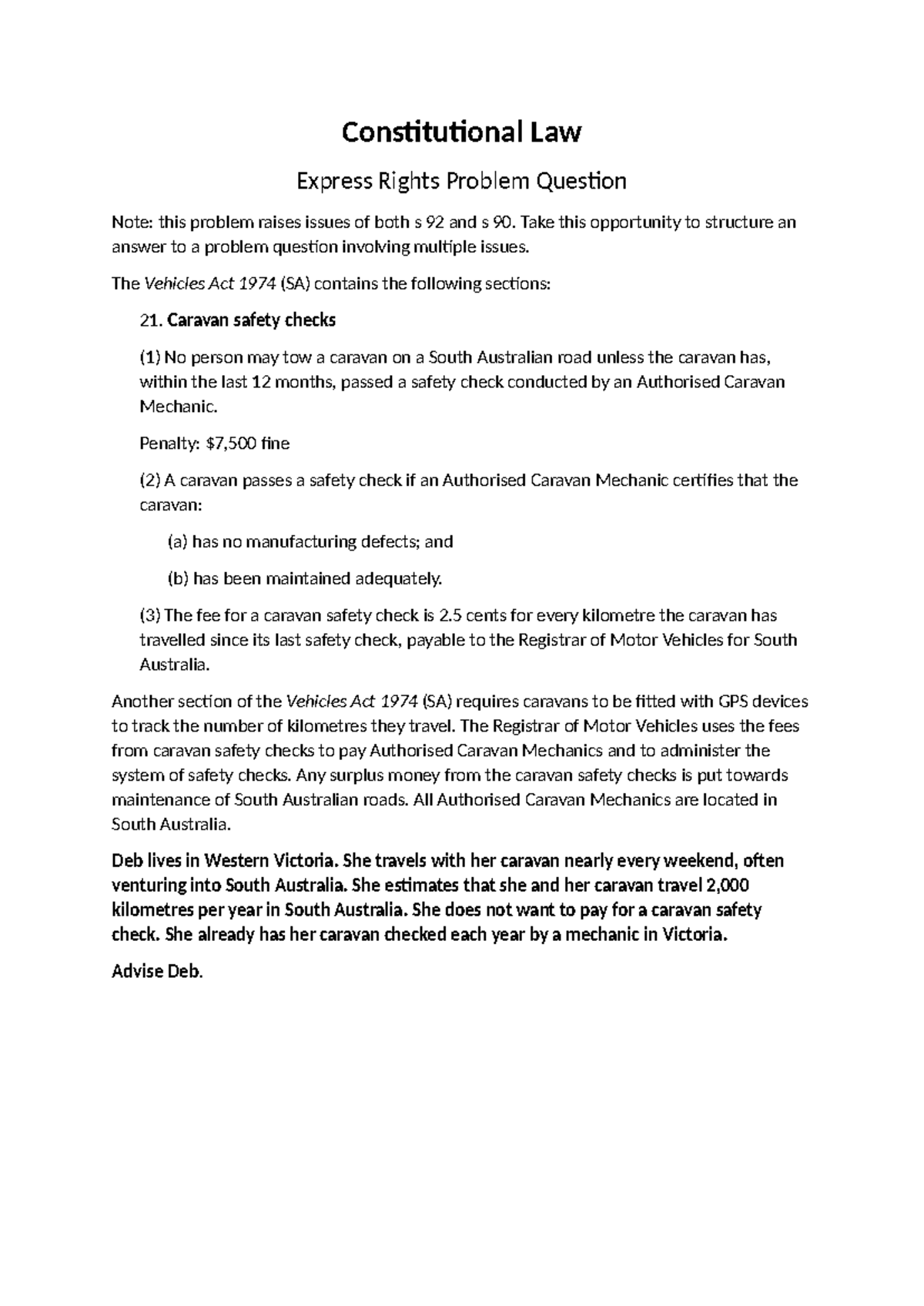 Constitutional Law: Express Rights & Vehicles Act Problem Q Note - Studocu