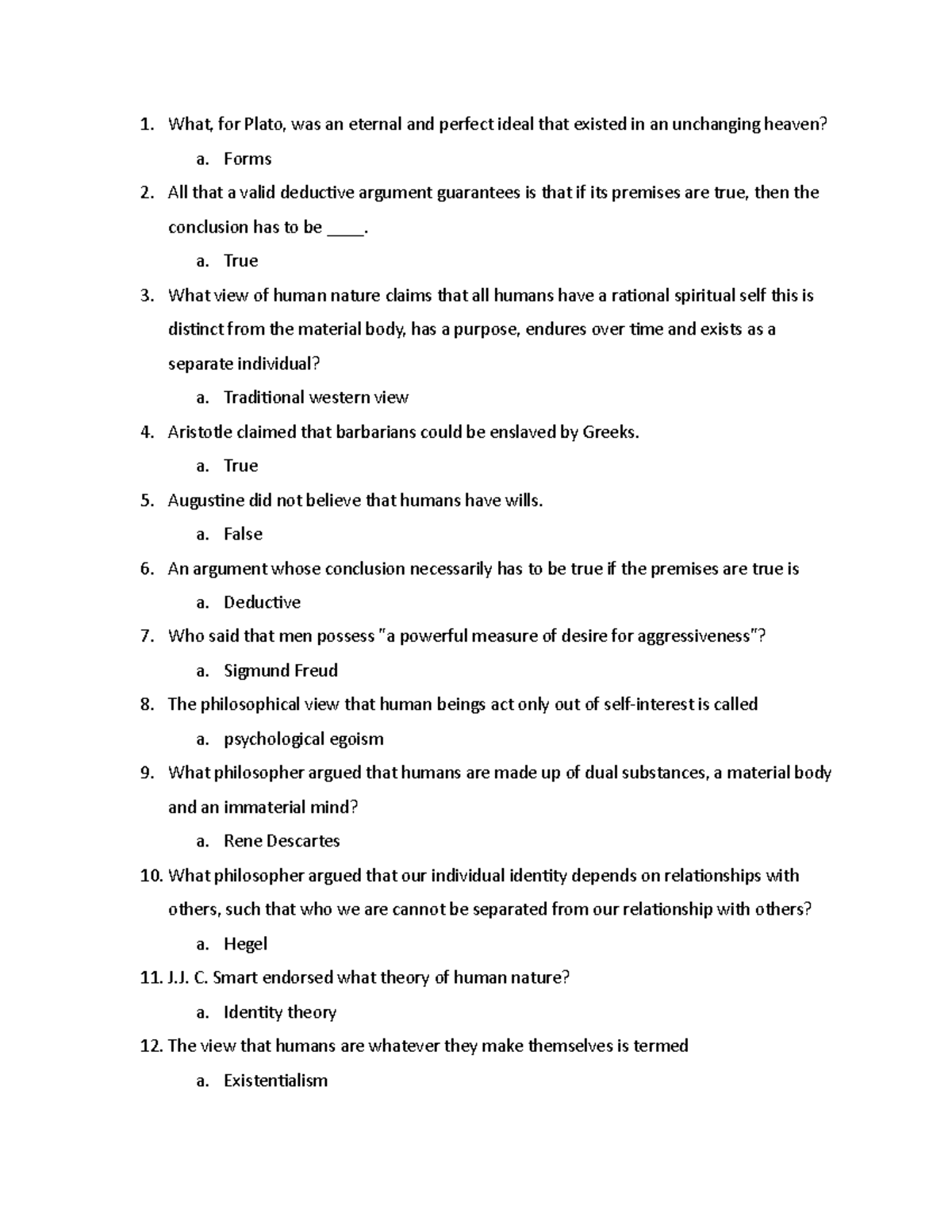 Chapter 2 Quiz - Practice Material (10 questions) - What, for Plato ...