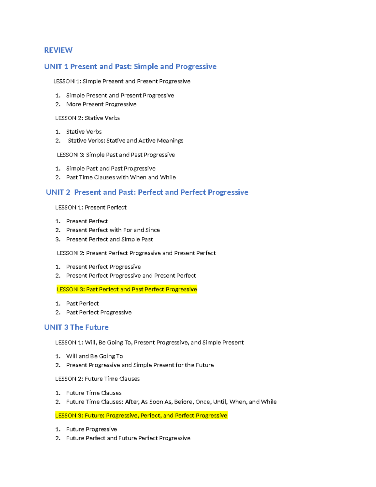 Grammar Review Assignment: Present, Past, and Future Tenses (ENG101 ...