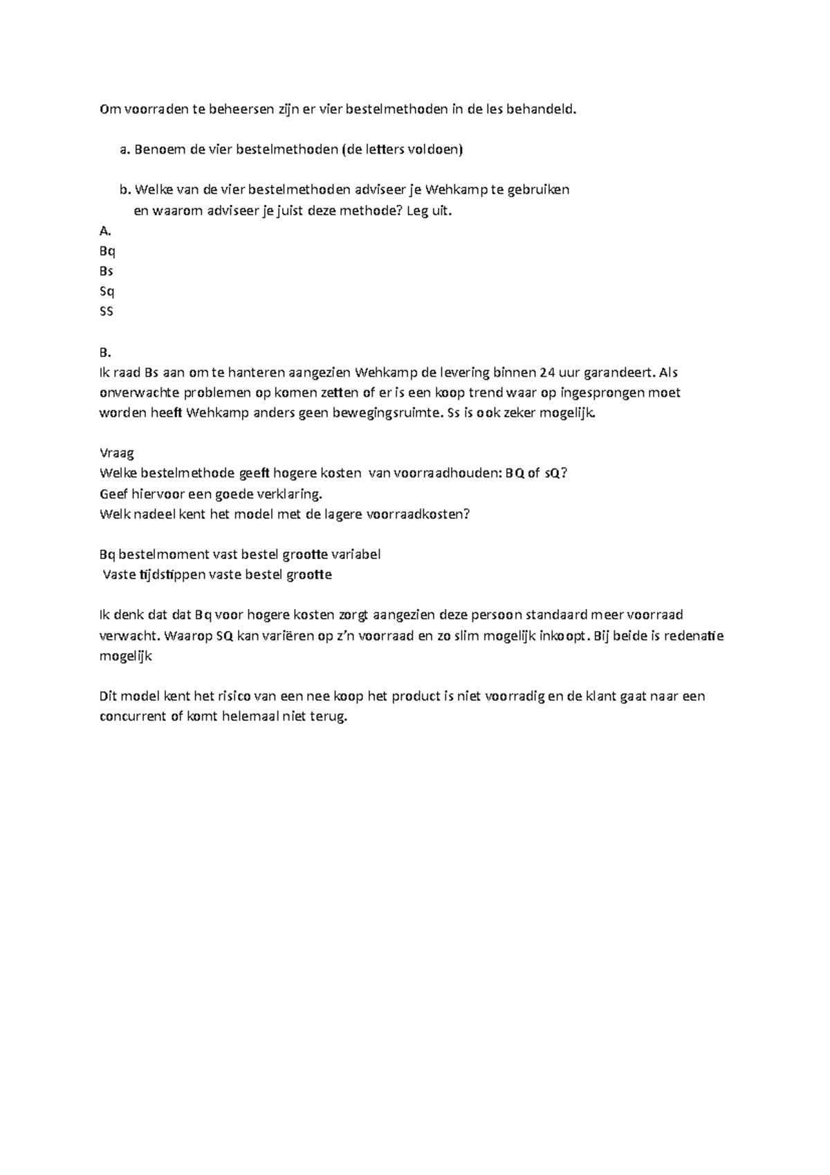 Operationeel Werkcollege Week 4: Bestelmethoden en Adviezen - Studeersnel