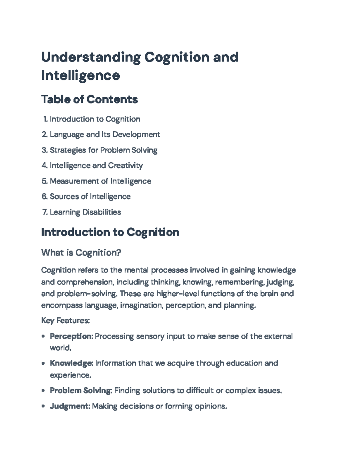 Understanding Cognition and Intelligence: Key Concepts and Theories ...