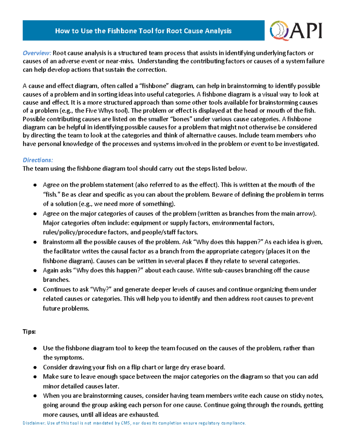 Cheat Sheet: Fishbone Tool for Root Cause Analysis (CMS) - Studocu