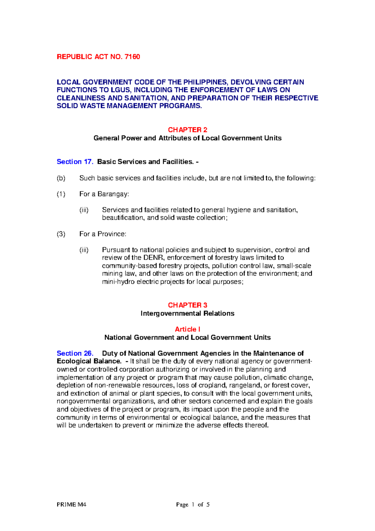 RA 7160 LGC - Overview of Local Government Code & Environmental Duties ...