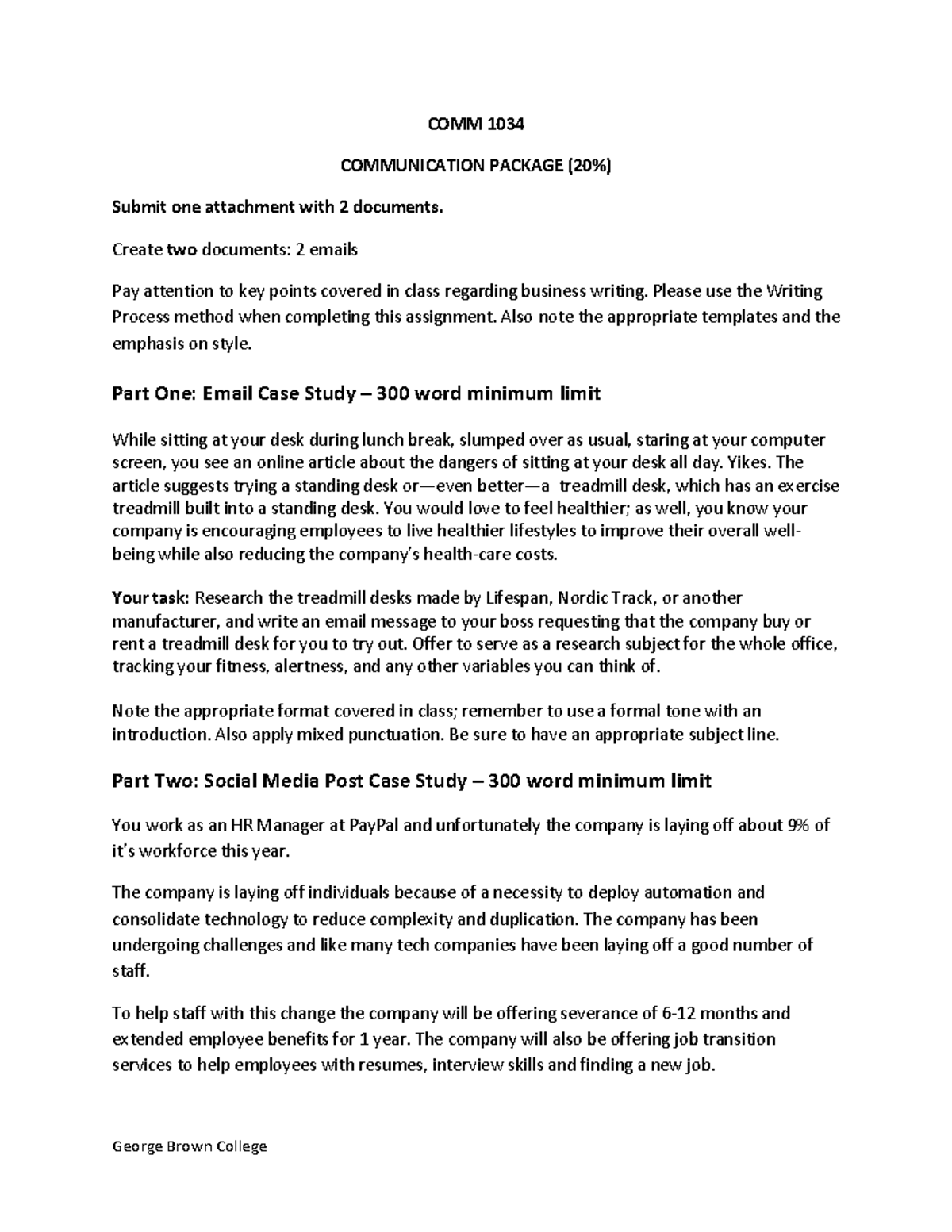 COMM 1034 Communication Package: Email & Social Media Case Studies ...