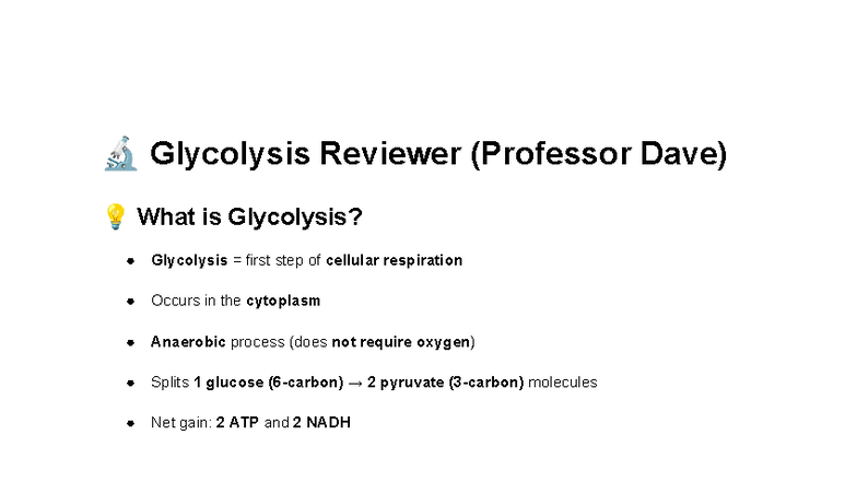 Glycolysis Notes (BIO101) - Overview and Key Steps Explained - Studocu