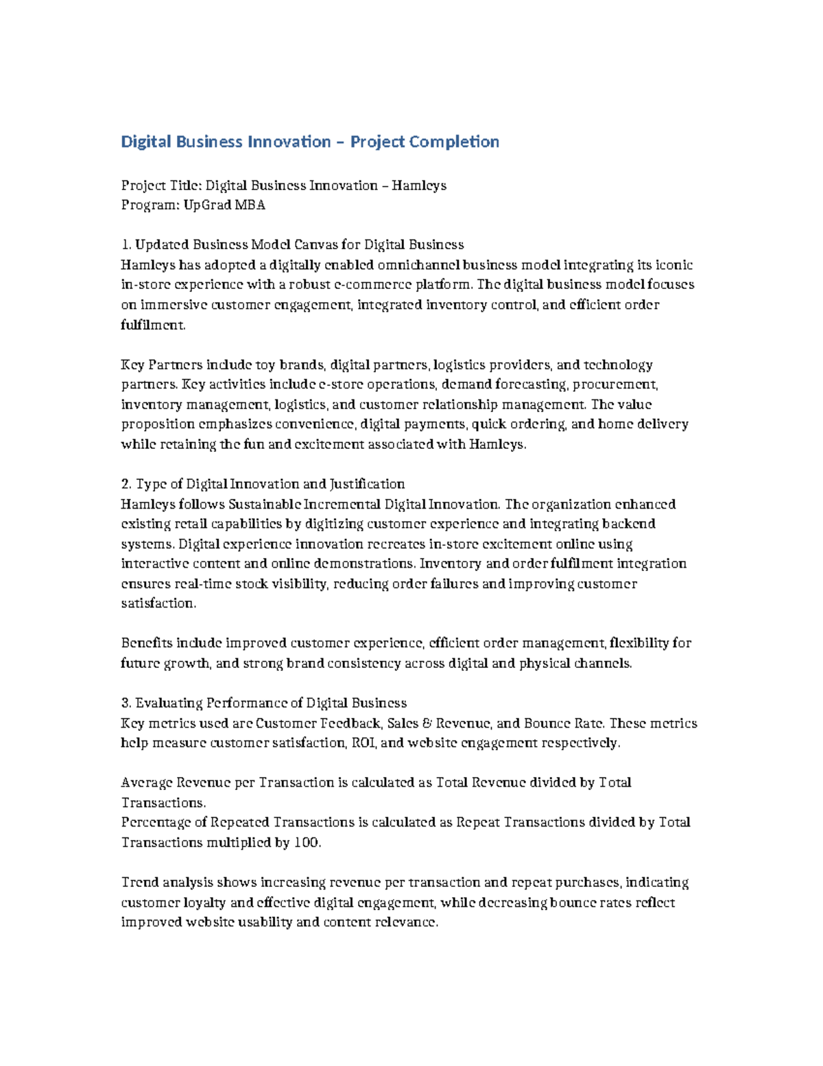 UpGrad MBA Digital Business Innovation Project: Hamleys Overview - Studocu