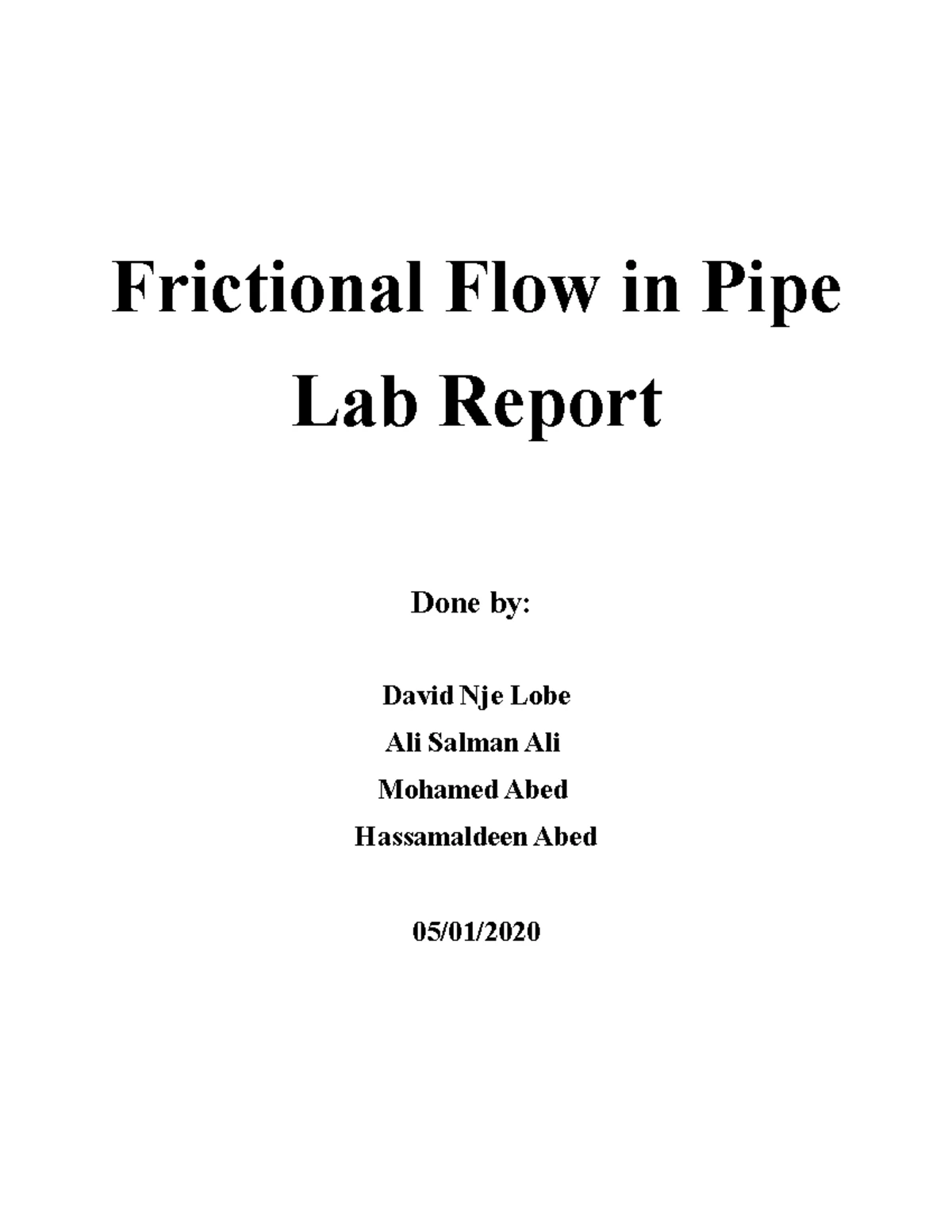 Frictional Flow in Pipe Lab Repo - Frictional Flow in Pipe Lab Report ...