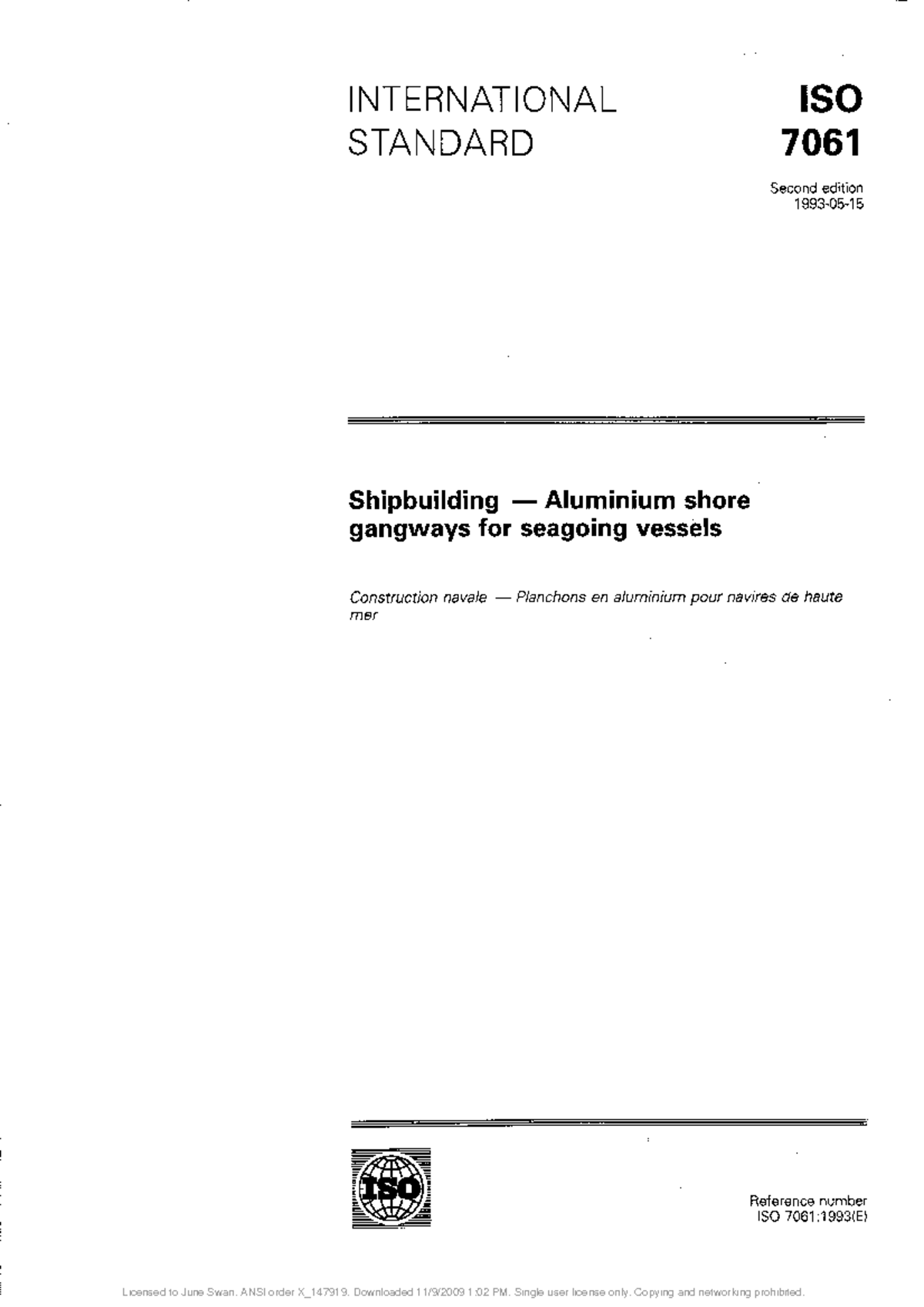 ISO 7061:1993 - Design and Construction Standards for Aluminium Gangways - Studocu