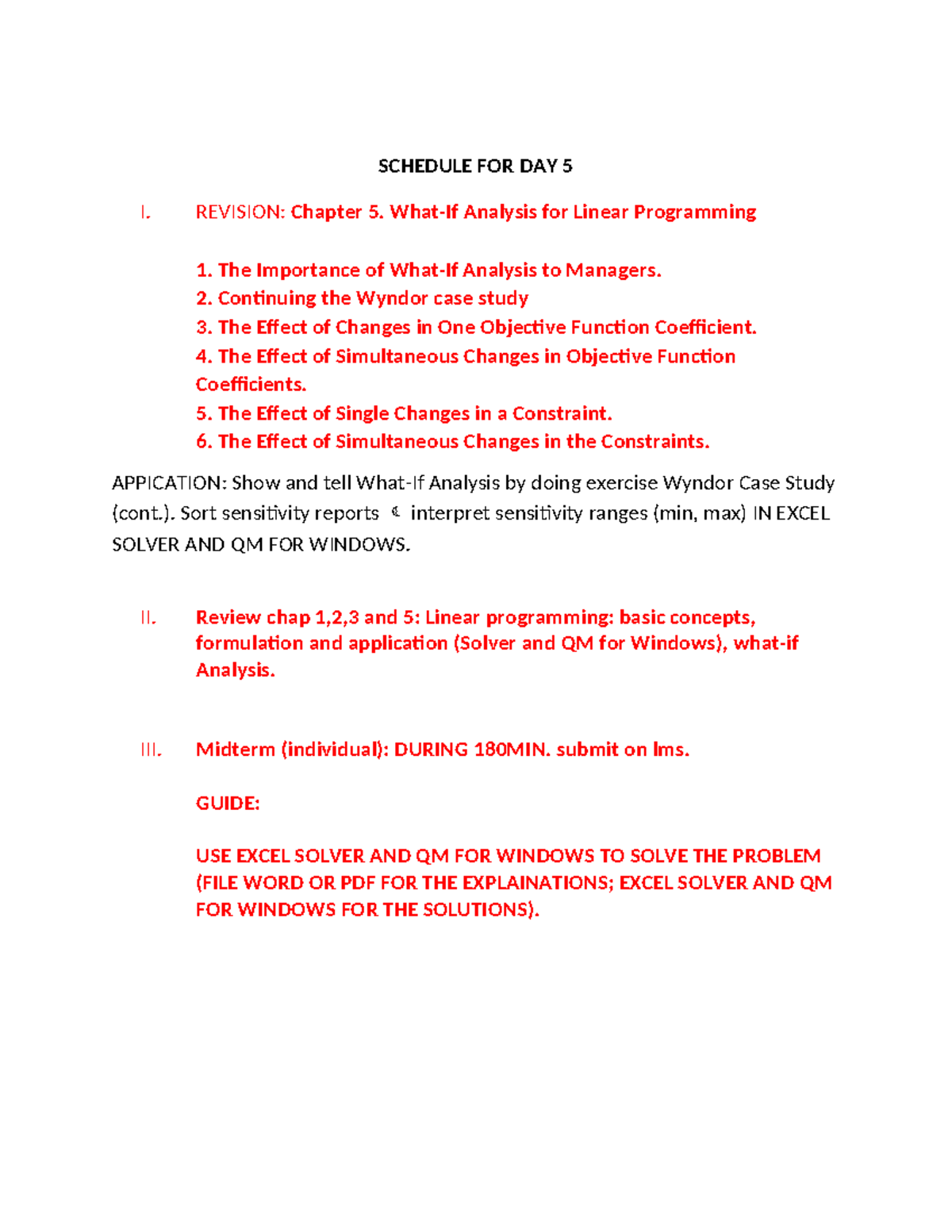 Midterm Schedule: Linear Programming Analysis & Wyndor Case Study - Studocu